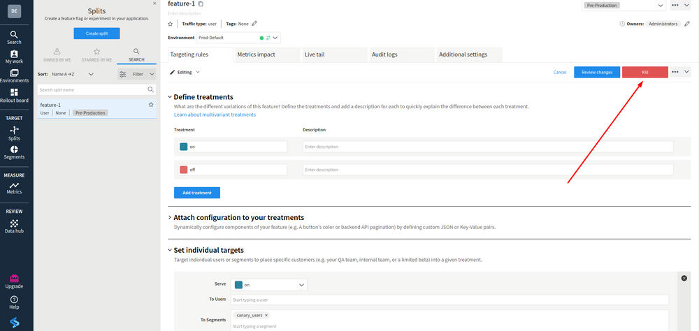 Implementación de feature flags con split